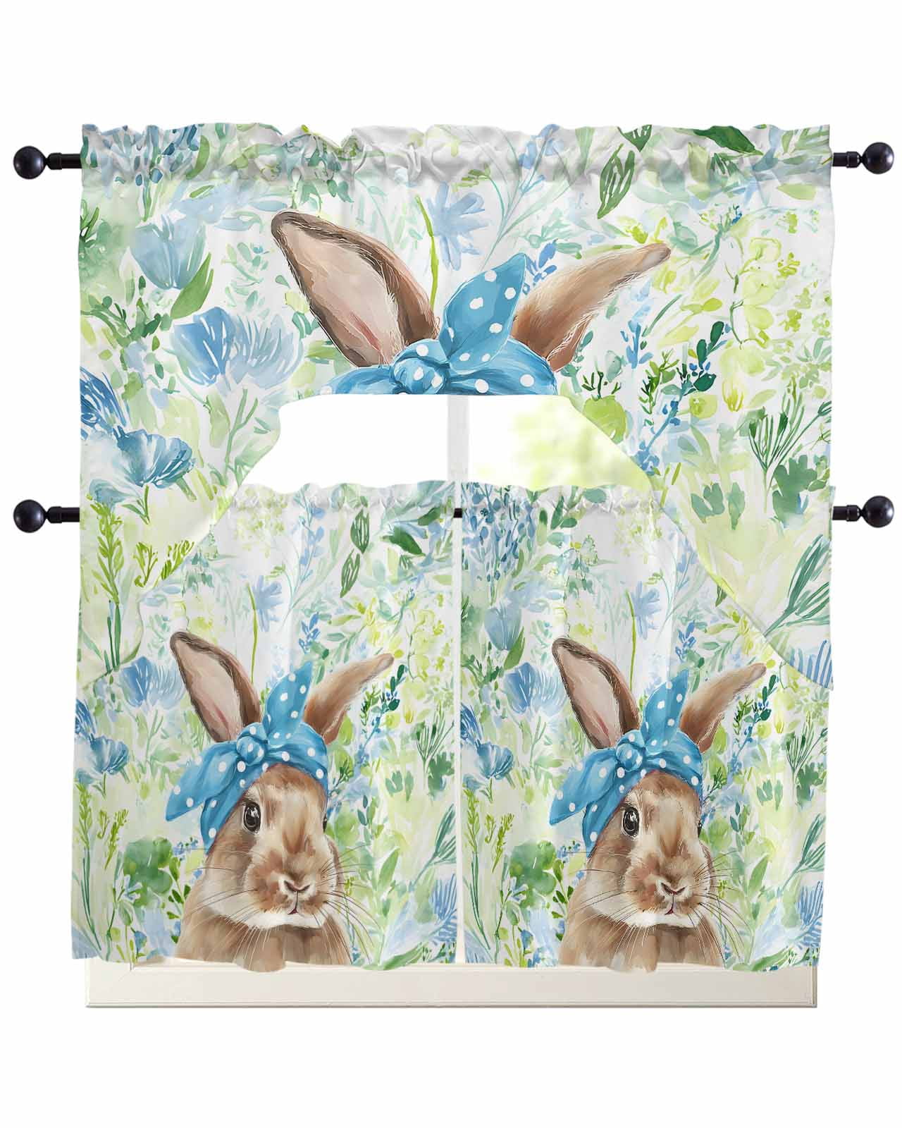 Easter Bunny Swag Kitchen Curtains Sets for Windows 24 Inch Length ...
