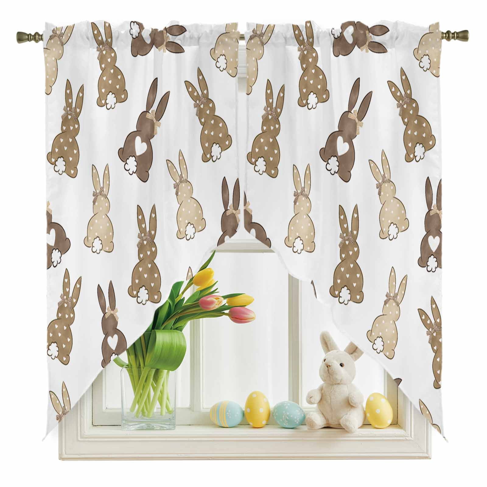 Easter Bunny Swag Valance Curtains Brown Rabbits Rod Pocket Swag ...