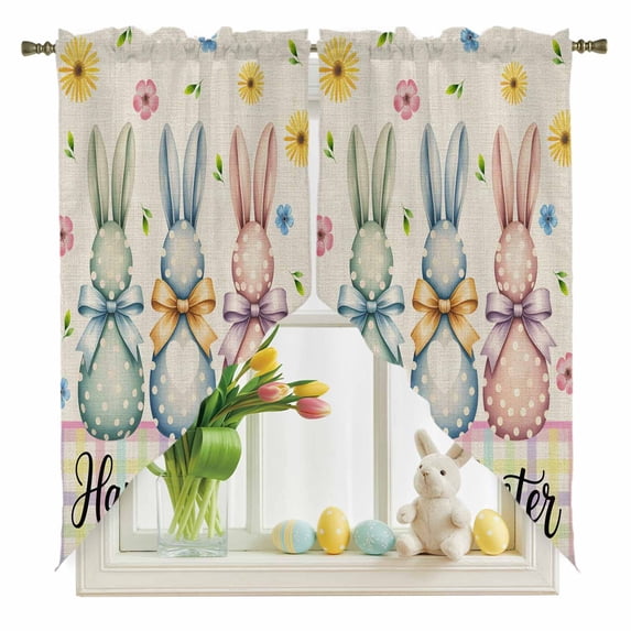 Easter Bunny Swag Valance Curtains Colorful Eggs Bow Rabbit Flower ...