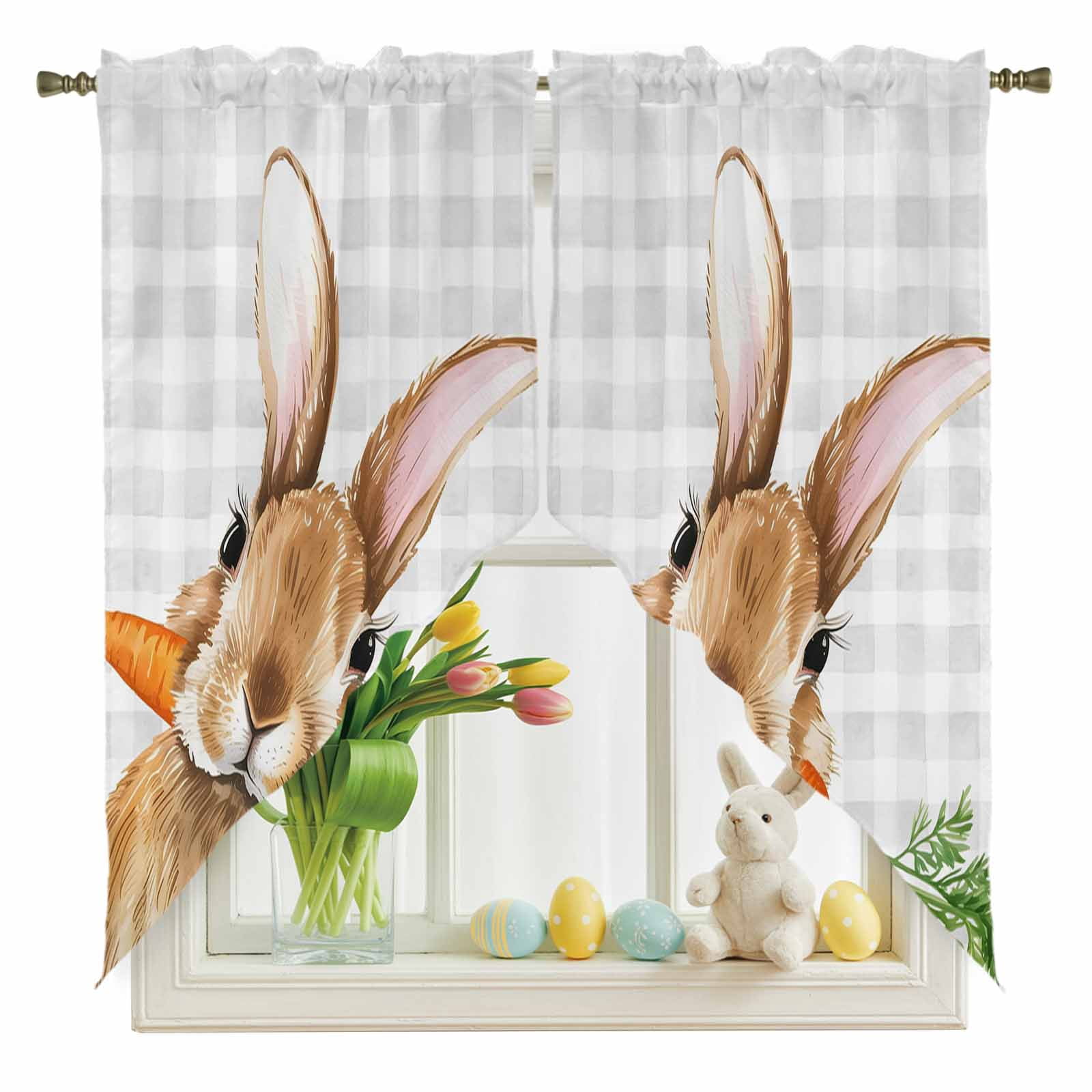 Easter Bunny Swag Valance Curtains Watercolor Brown Rabbit Eating ...