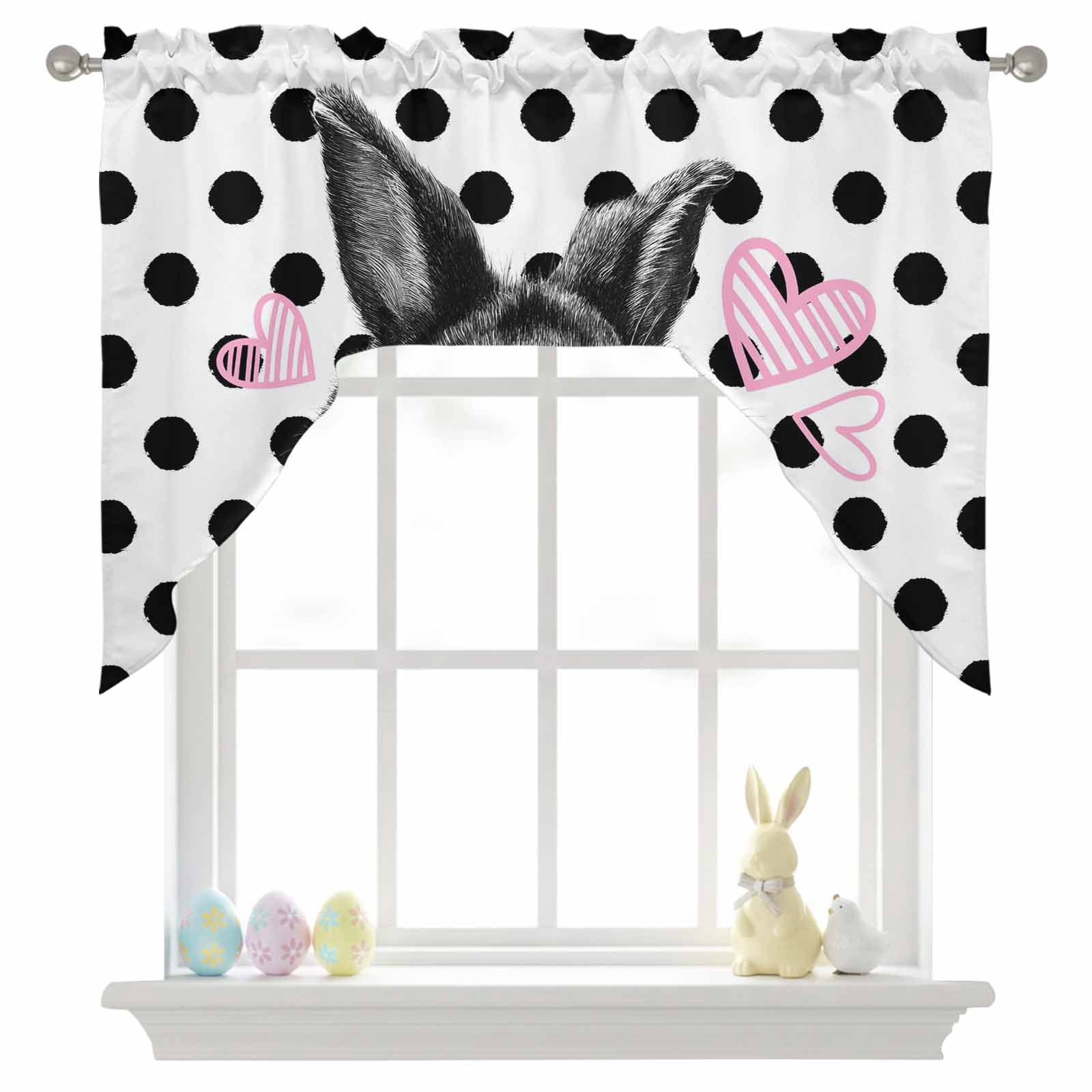 Easter Bunny Swag Valances for Kitchen Window, Cute Gray Rabbit Pink ...