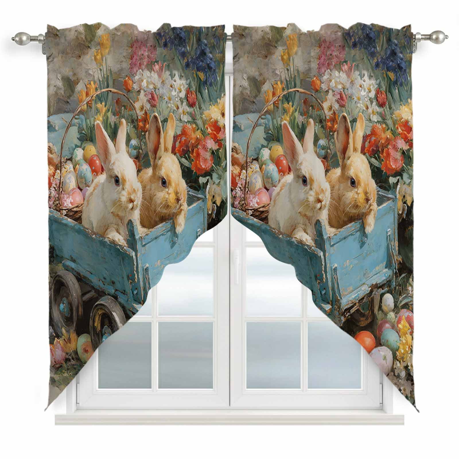 Easter Bunny Swag Valances for Windows 2 Pack, Kitchen Window Curtains ...
