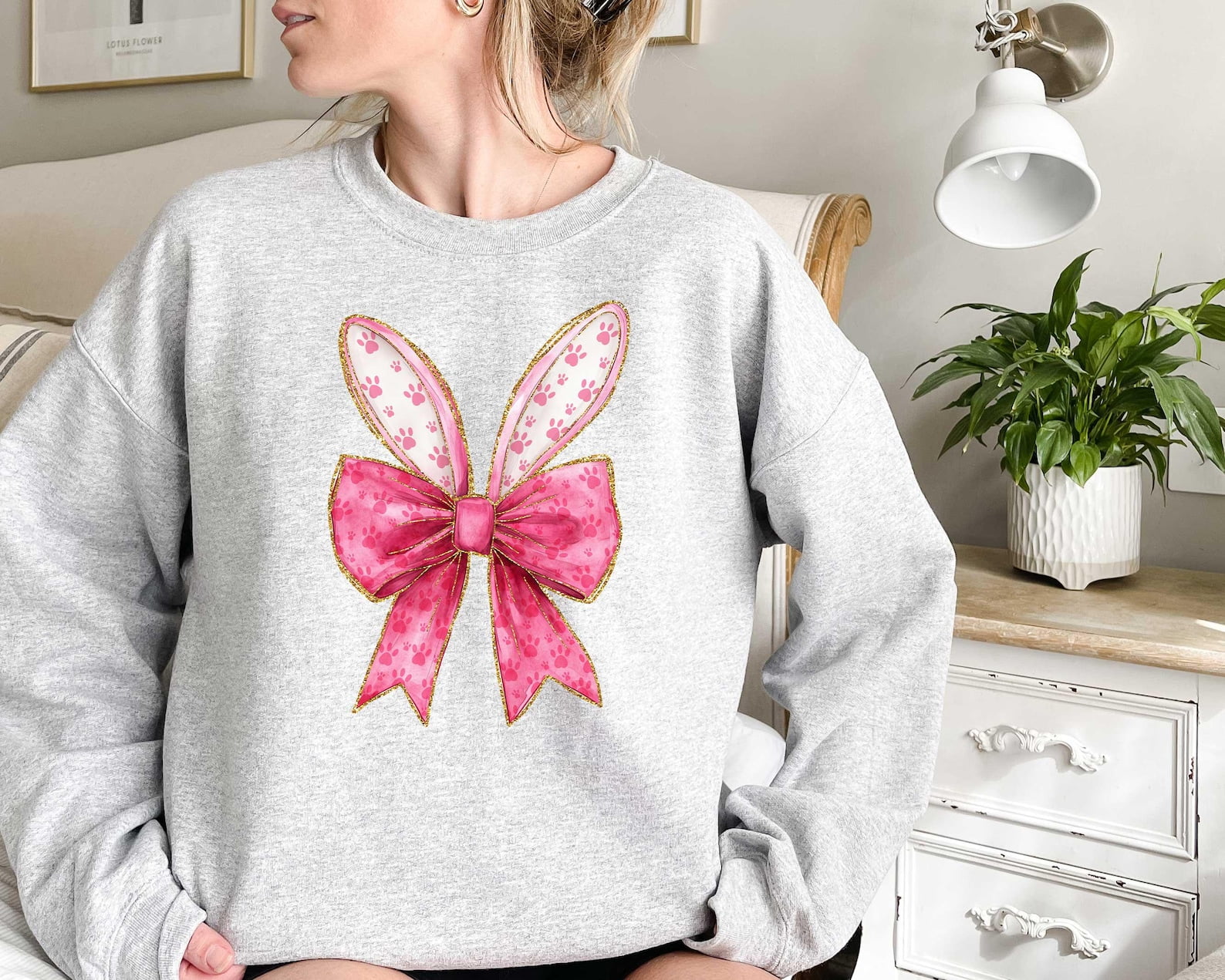 Easter Bunny Sweatshirt, Easter Vibes Pullover, Pink Bow Coquette ...