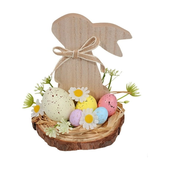 Easter Bunny Table Decor – 5.9" Round Wooden Plaque with Pastel Eggs ...