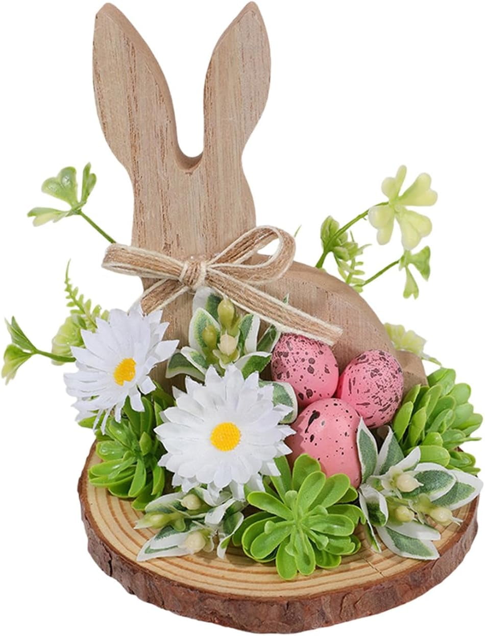 Easter Bunny Table Decorations 5.5inch Round Wooden Plaque with Pastel ...