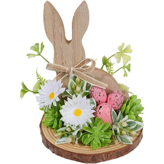 Easter Bunny Table Decorations 5.5inch Round Wooden Plaque with Pastel ...