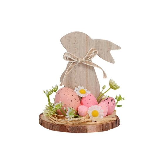 Easter Bunny Table Decorations 5.9inch Round Wooden Plaque with Pastel ...