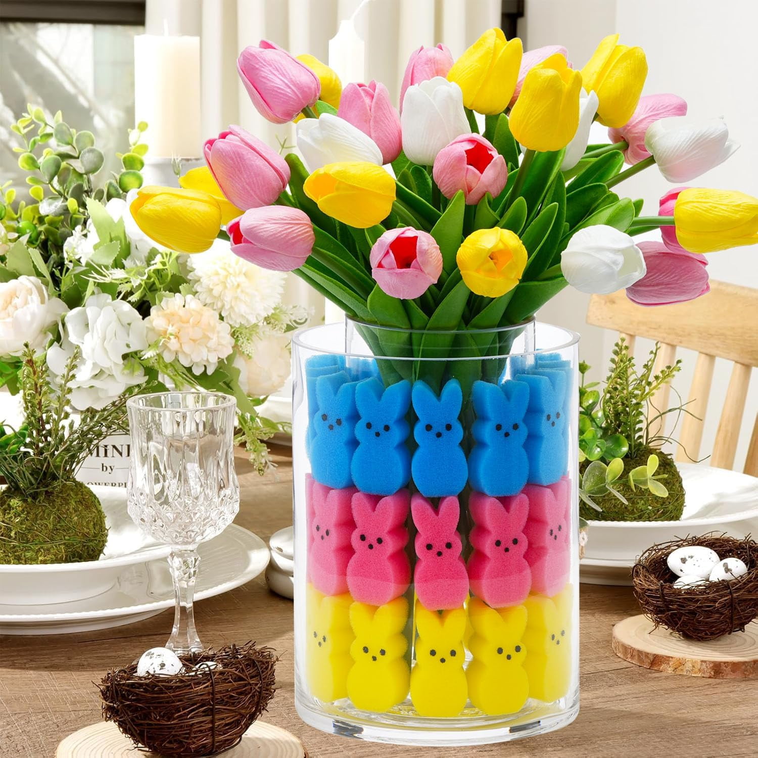 Easter Bunny Table Decorations - Easter Peeps Decor - Artificial Tulips ...