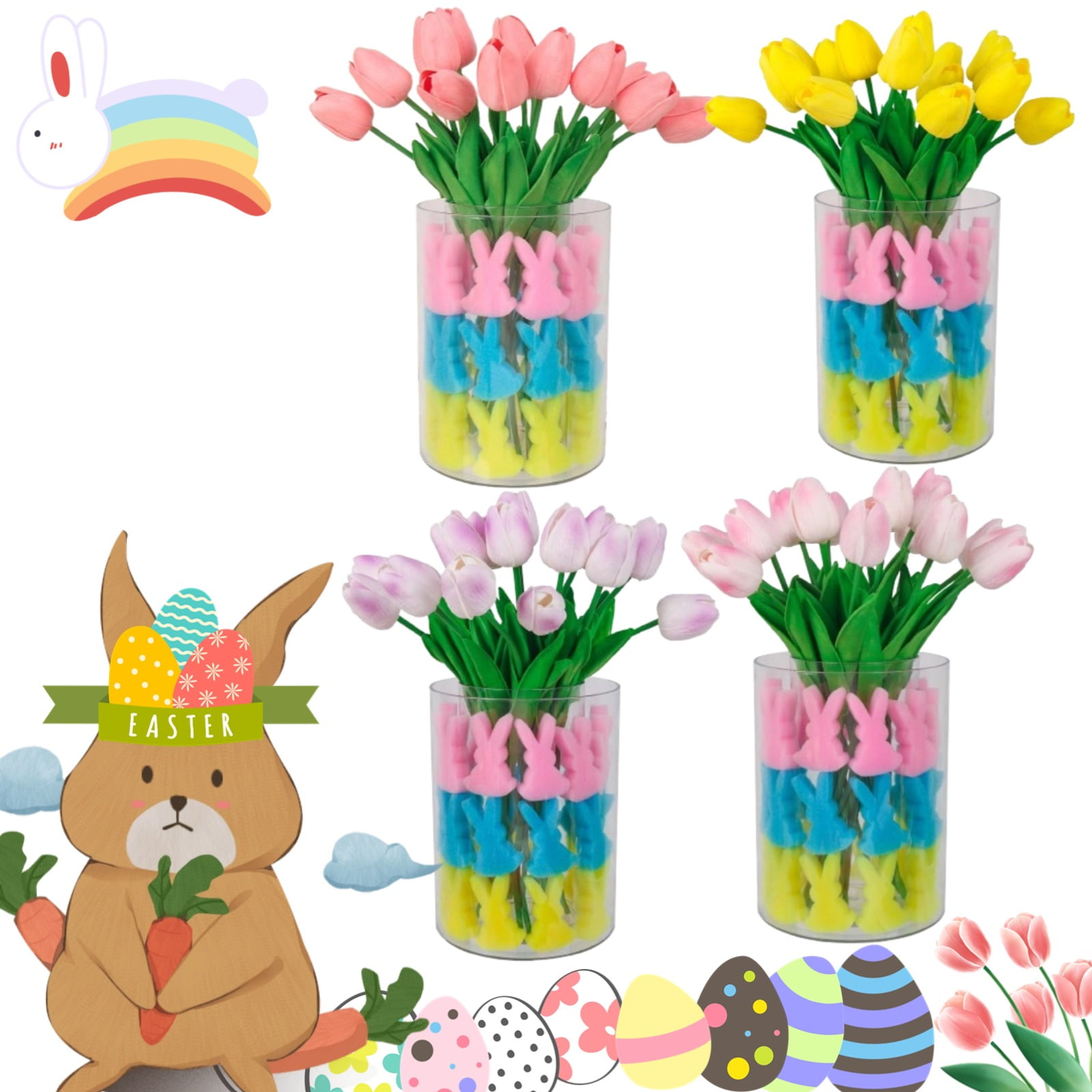 Easter Bunny Table Decorations - Easter Peeps Decor - Artificial Tulips ...