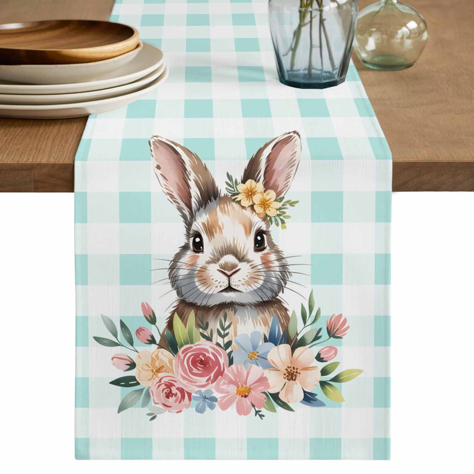 Easter Bunny Table Runner 120 Inches, Spring Watercolor Rabbit Flower ...