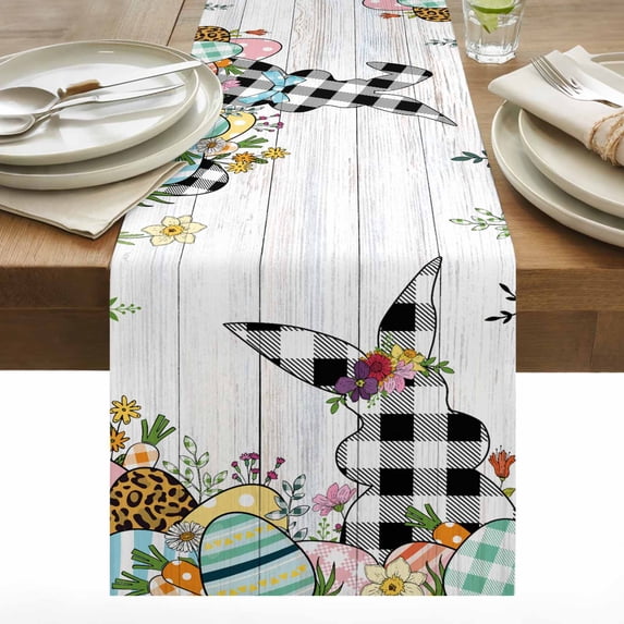 Easter Bunny Table Runner 13x60 inch Plaid Rabbit Eggs Carrot Spring ...