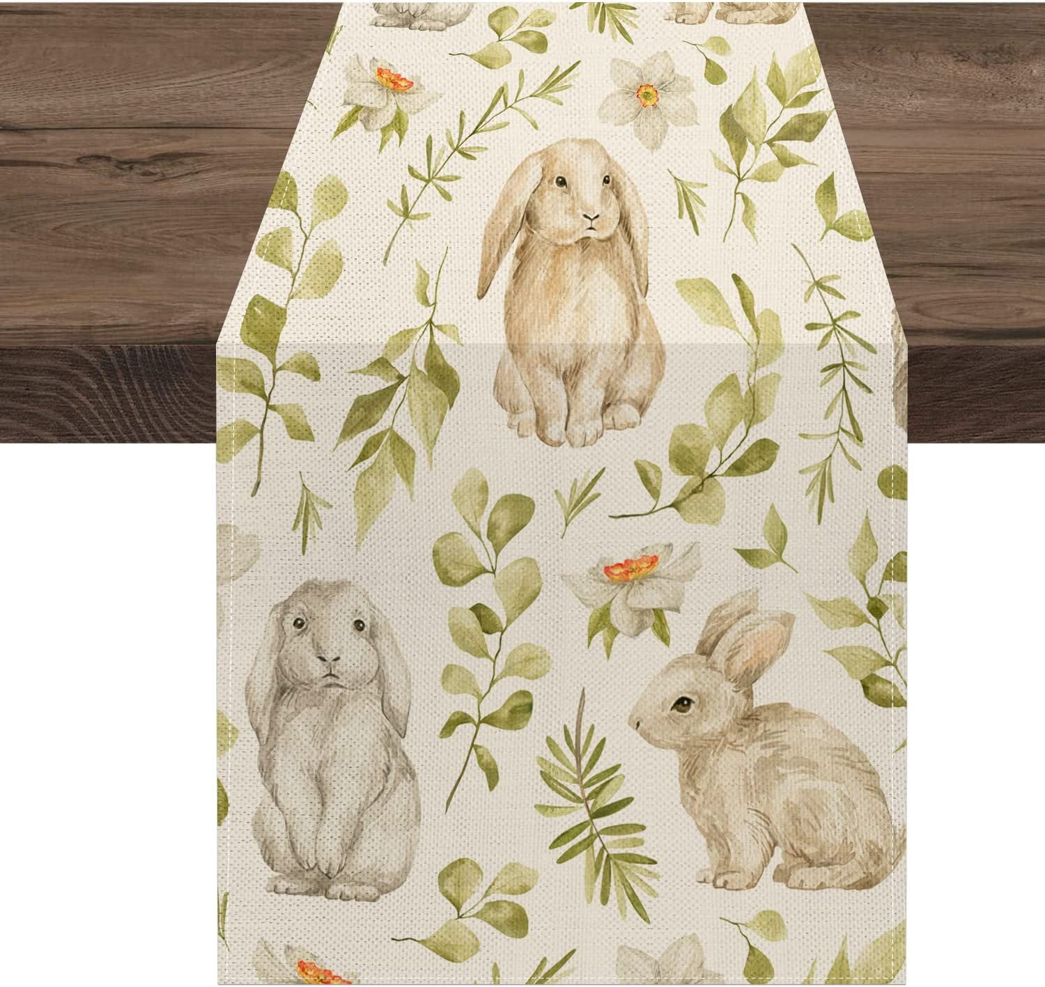 Easter Bunny Table Runner 13x72 Inches Long,Funny Bunny with Flowers ...
