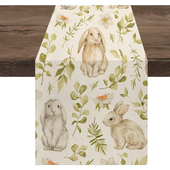 Easter Bunny Table Runner 13x72 Inches Long,Funny Bunny with Flowers ...