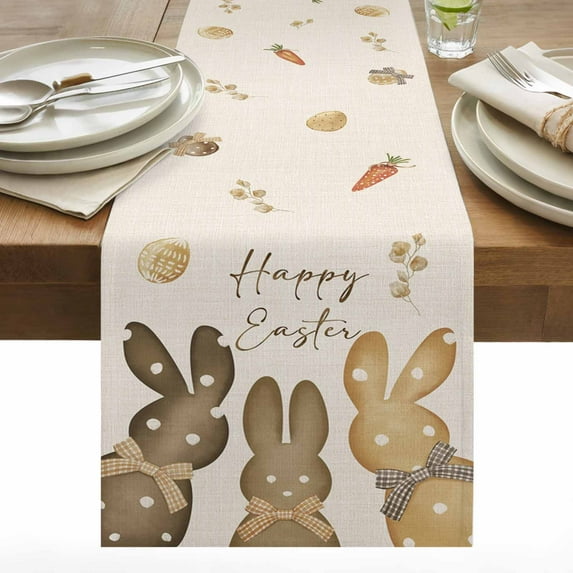 Easter Bunny Table Runner 13x72 inch Polka Dot Cotton Linen Cotton ...