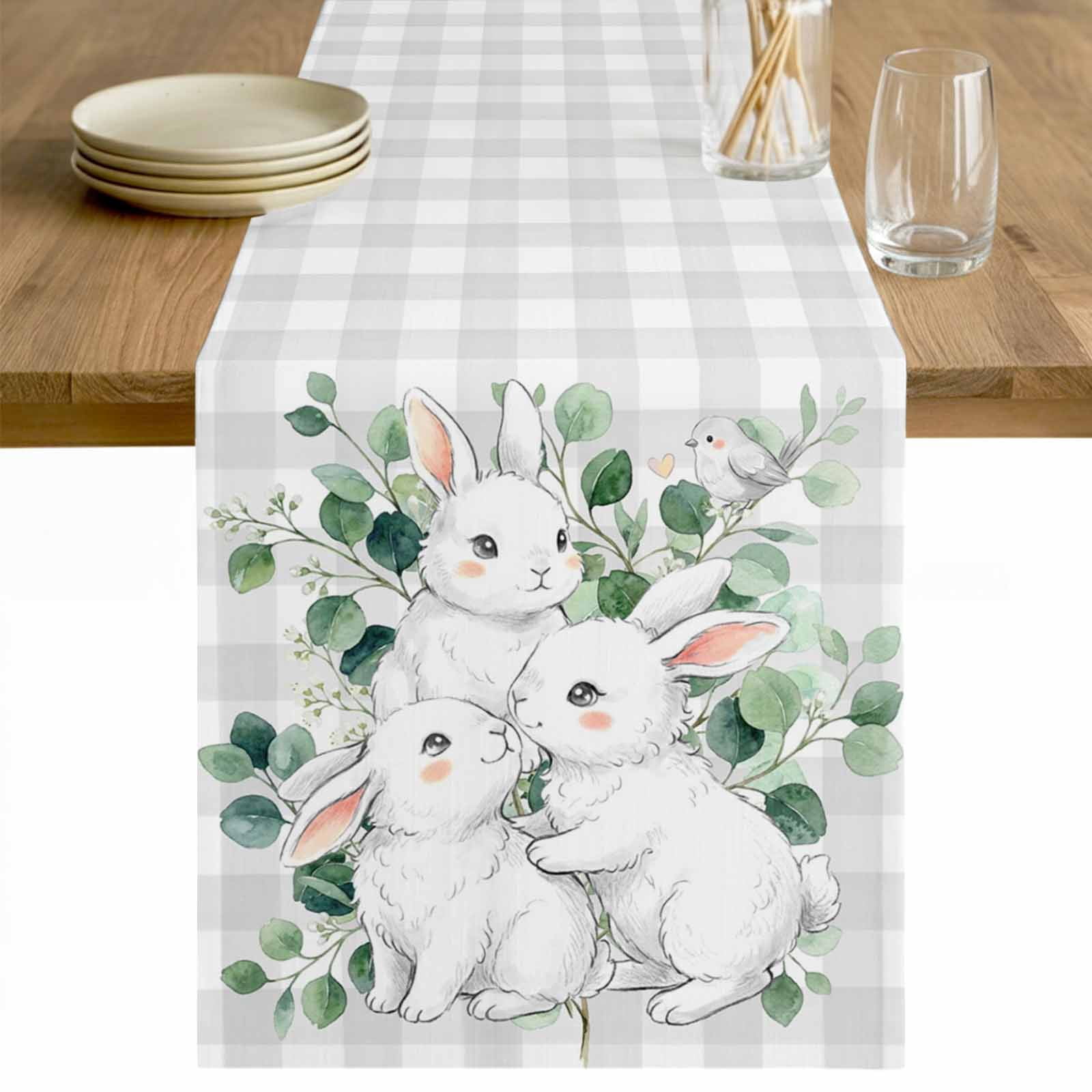 Easter Bunny Table Runner - 36 Inch Long Eucalyptus Leaves Grey ...