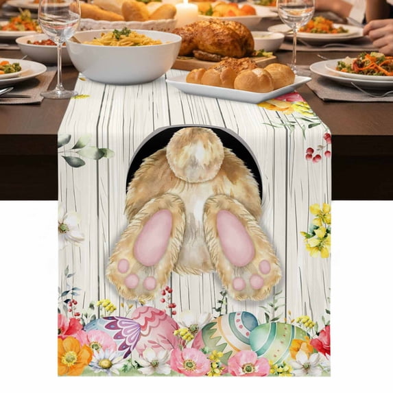 Easter Bunny Table Runner 70 Inch Long Dresser Scarves Cotton Linen ...