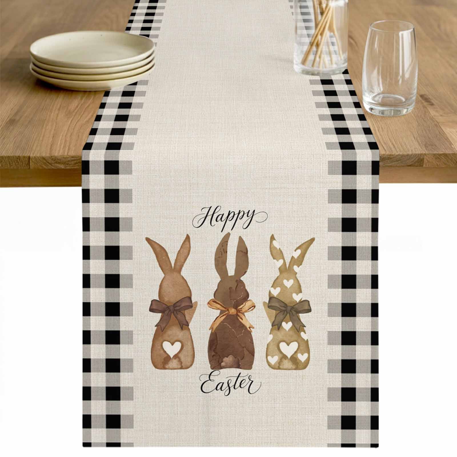 Easter Bunny Table Runner - 70 Inch Long Vintage Rabbits Bow Black ...