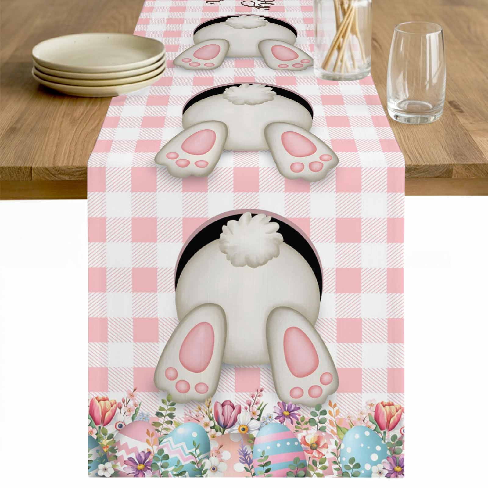 Easter Bunny Table Runner - 72 Inch Long Colorful Eggs Cute Rabbit Pink ...