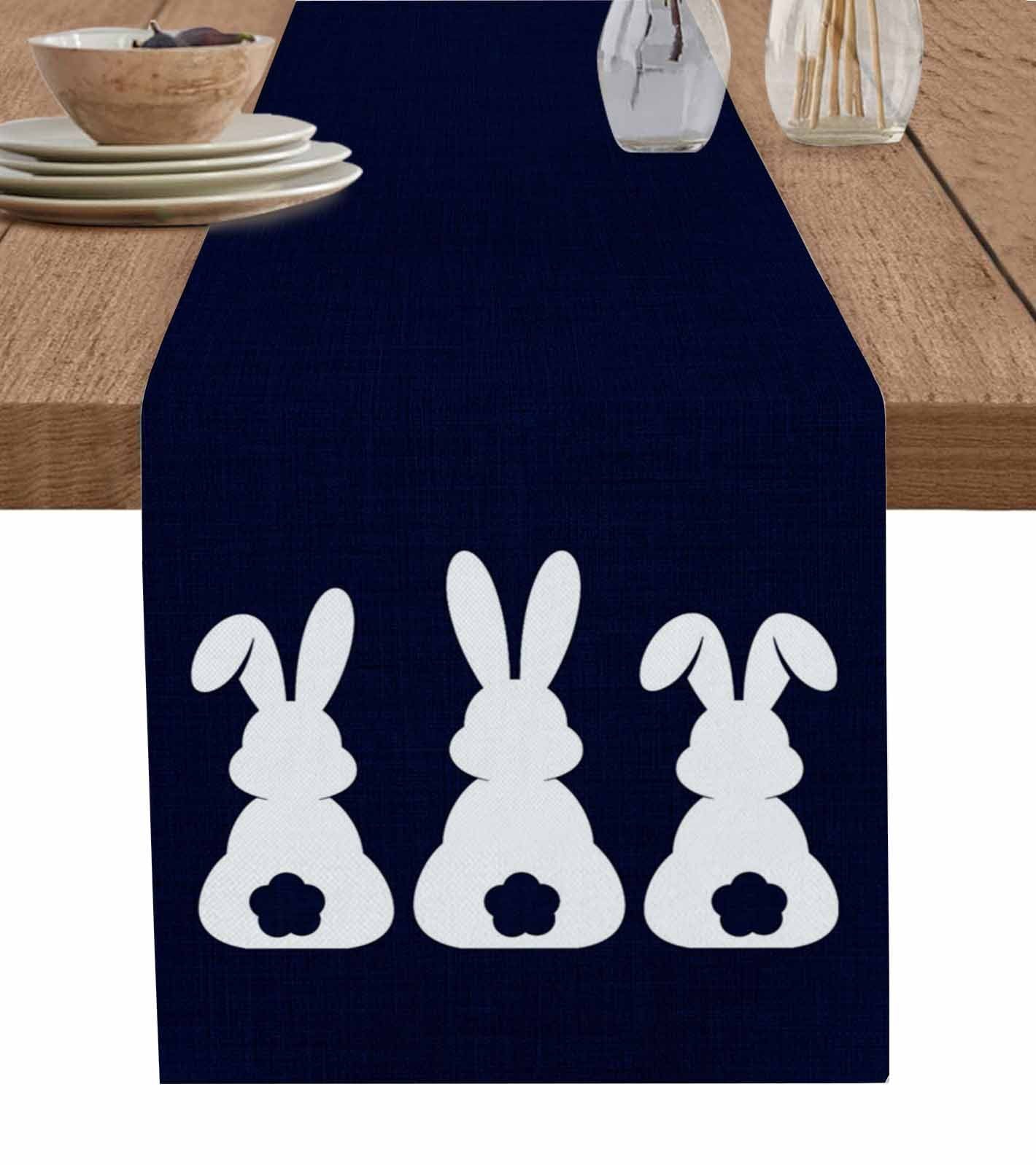 Easter Bunny Table Runner 72 Inches, Cute Rabbit Family Vintage Navy ...