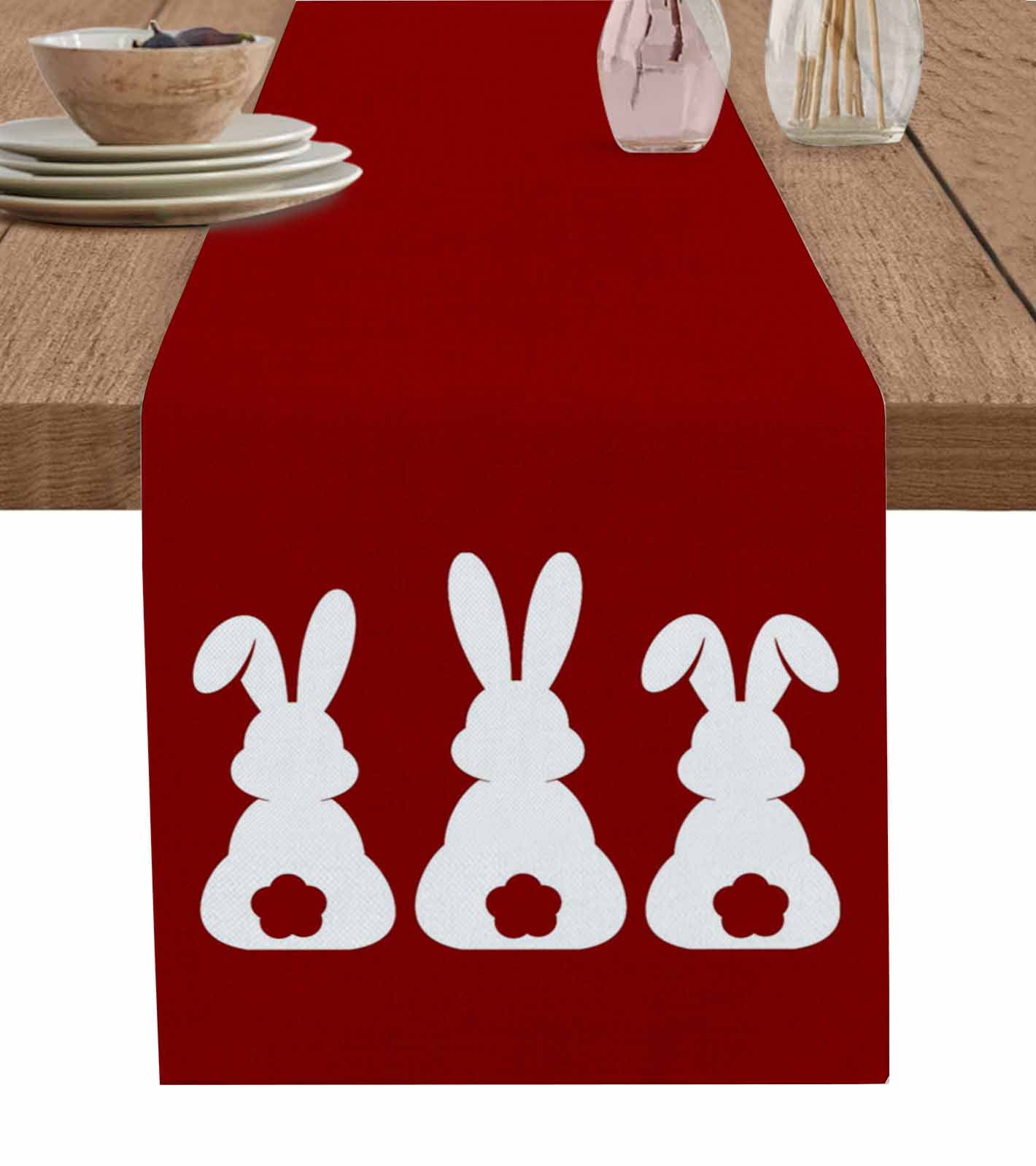 Easter Bunny Table Runner 72 Inches, Cute Rabbit Family Vintage Red ...