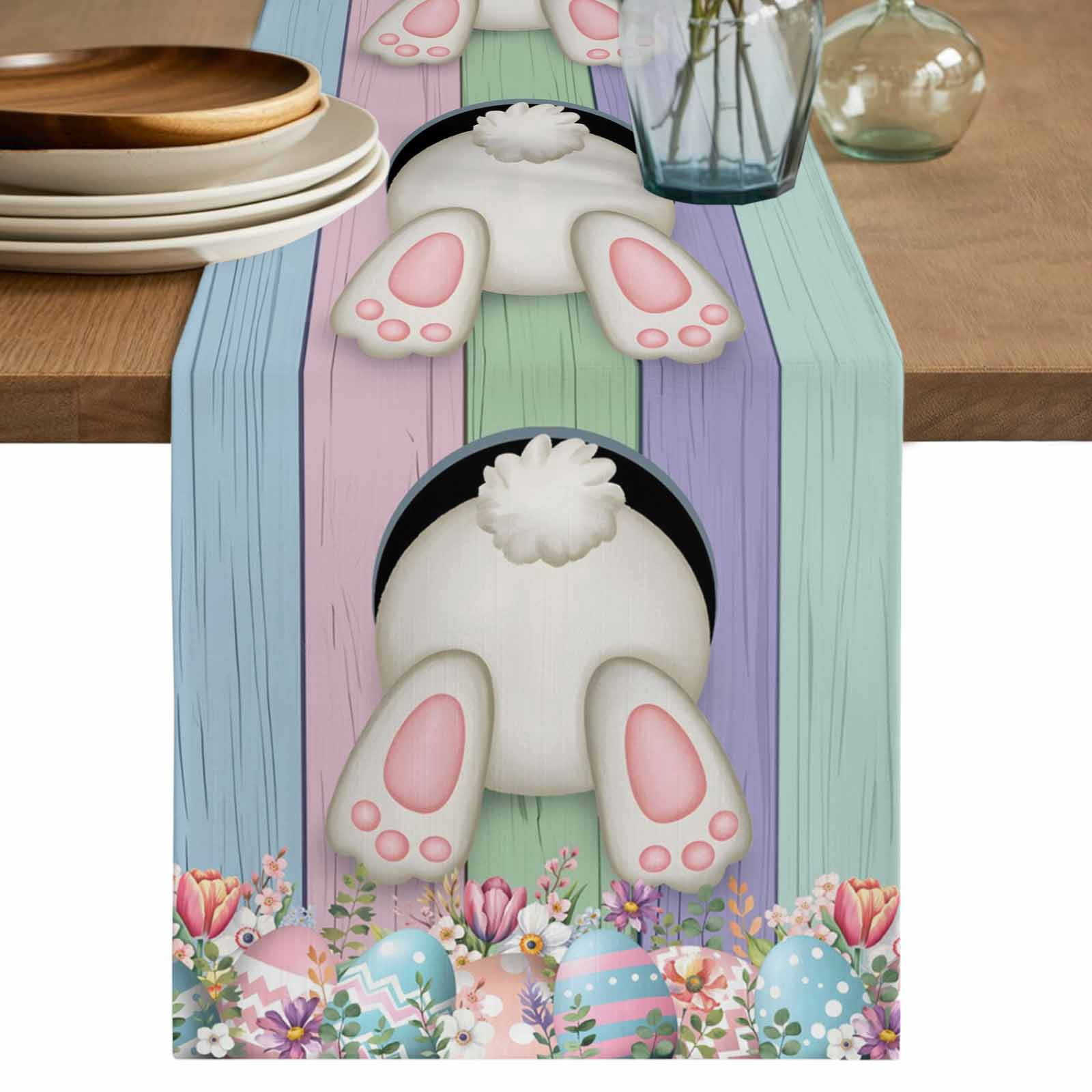 Easter Bunny Table Runner 72 Inches, Eggs Cute Rabbit Floral Colorful ...