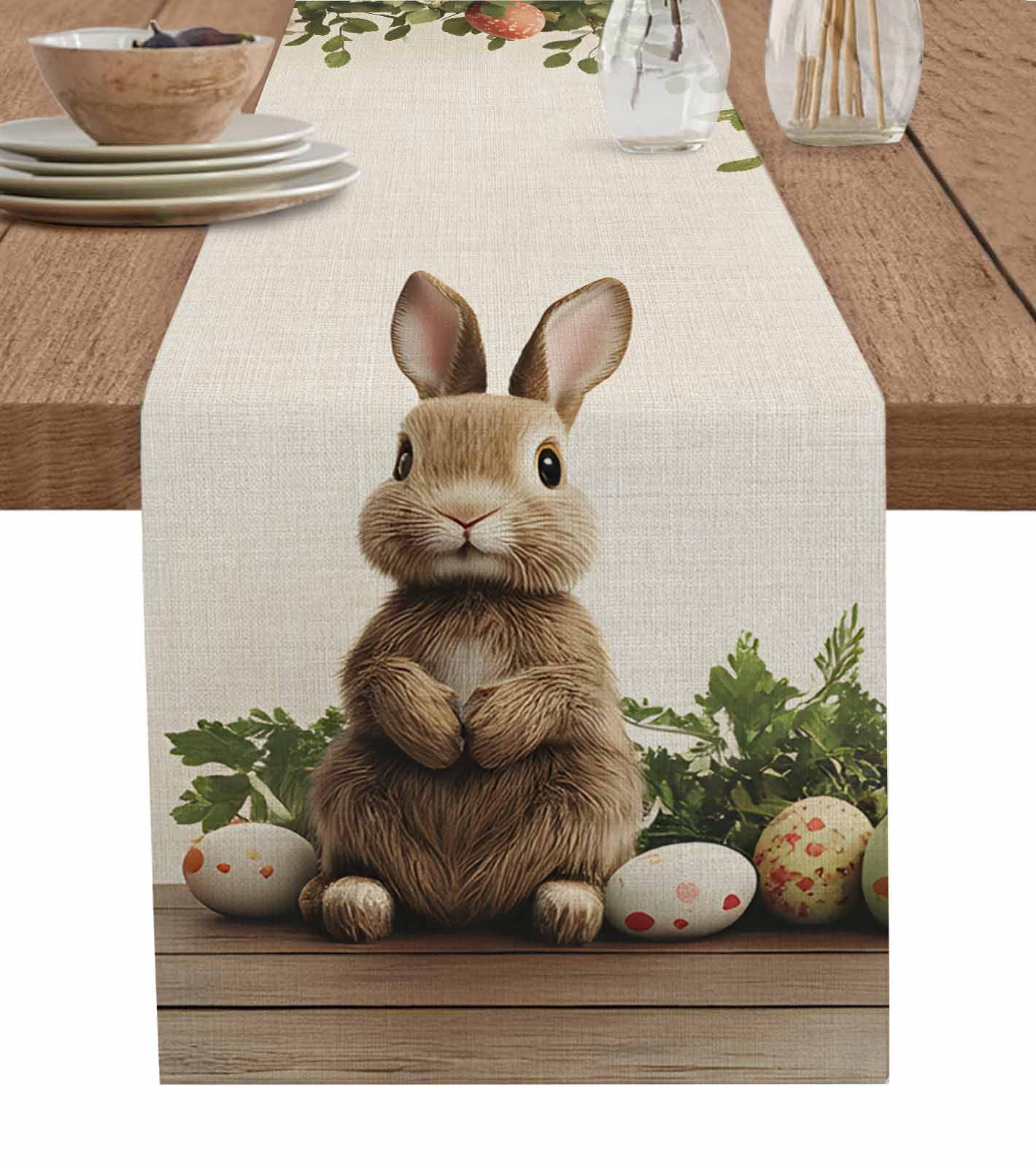 Easter Bunny Table Runner 72 Inches, Simple Retro Spring Rabbit Eggs ...