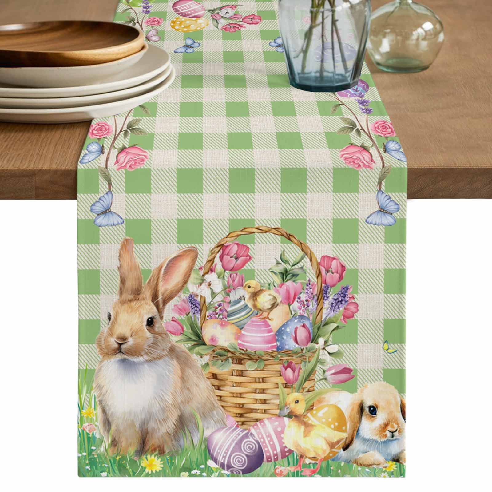 Easter Bunny Table Runner 72 Inches, Spring Easter Eggs Floral Sage ...