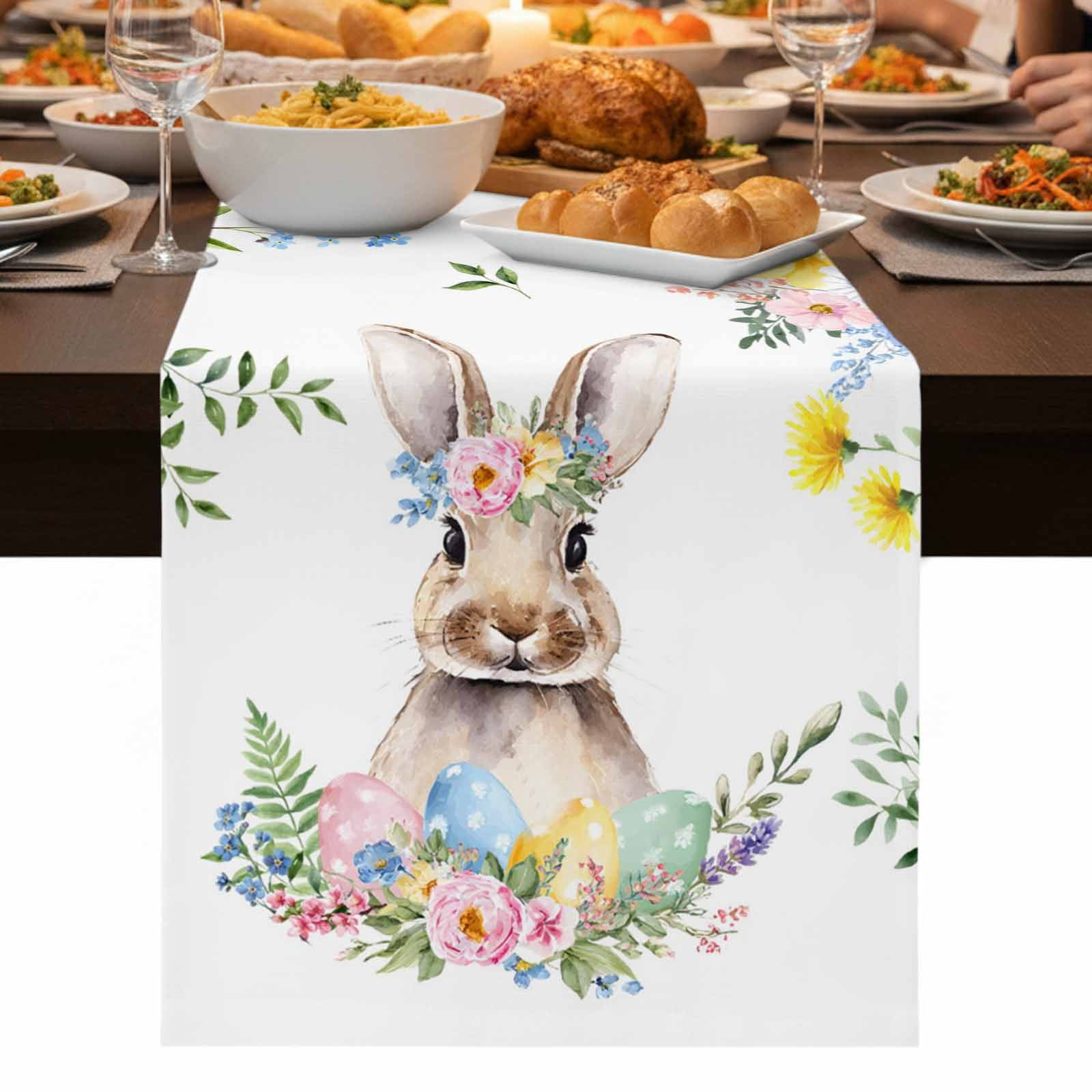 Easter Bunny Table Runner 90 Inch Long Dresser Scarves Cotton Linen ...
