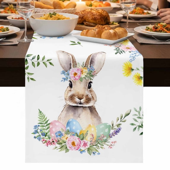Easter Bunny Table Runner 90 Inch Long Dresser Scarves Cotton Linen ...