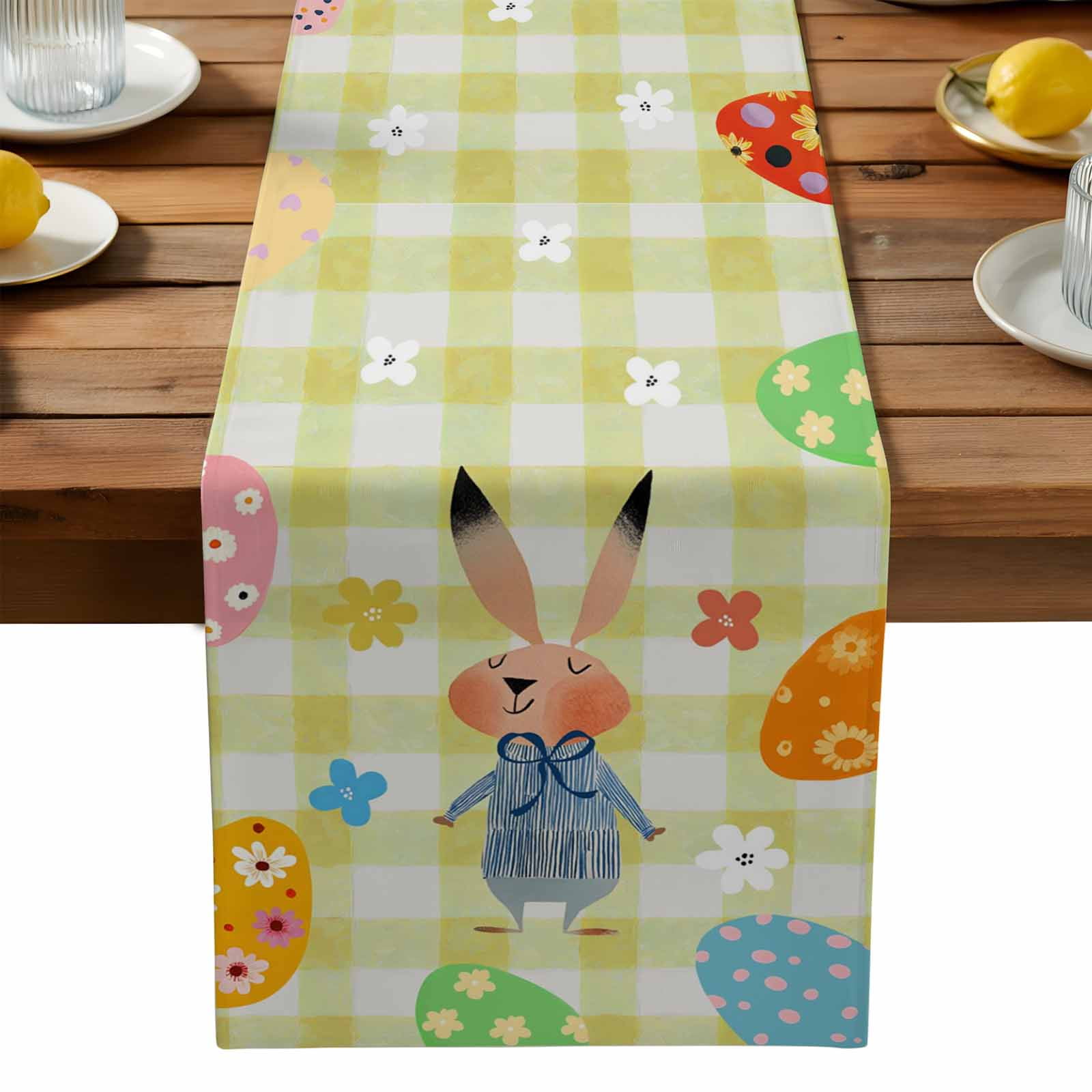 Easter Bunny Table Runner, Hand Painted Cute Rabbit Colorful Easter ...