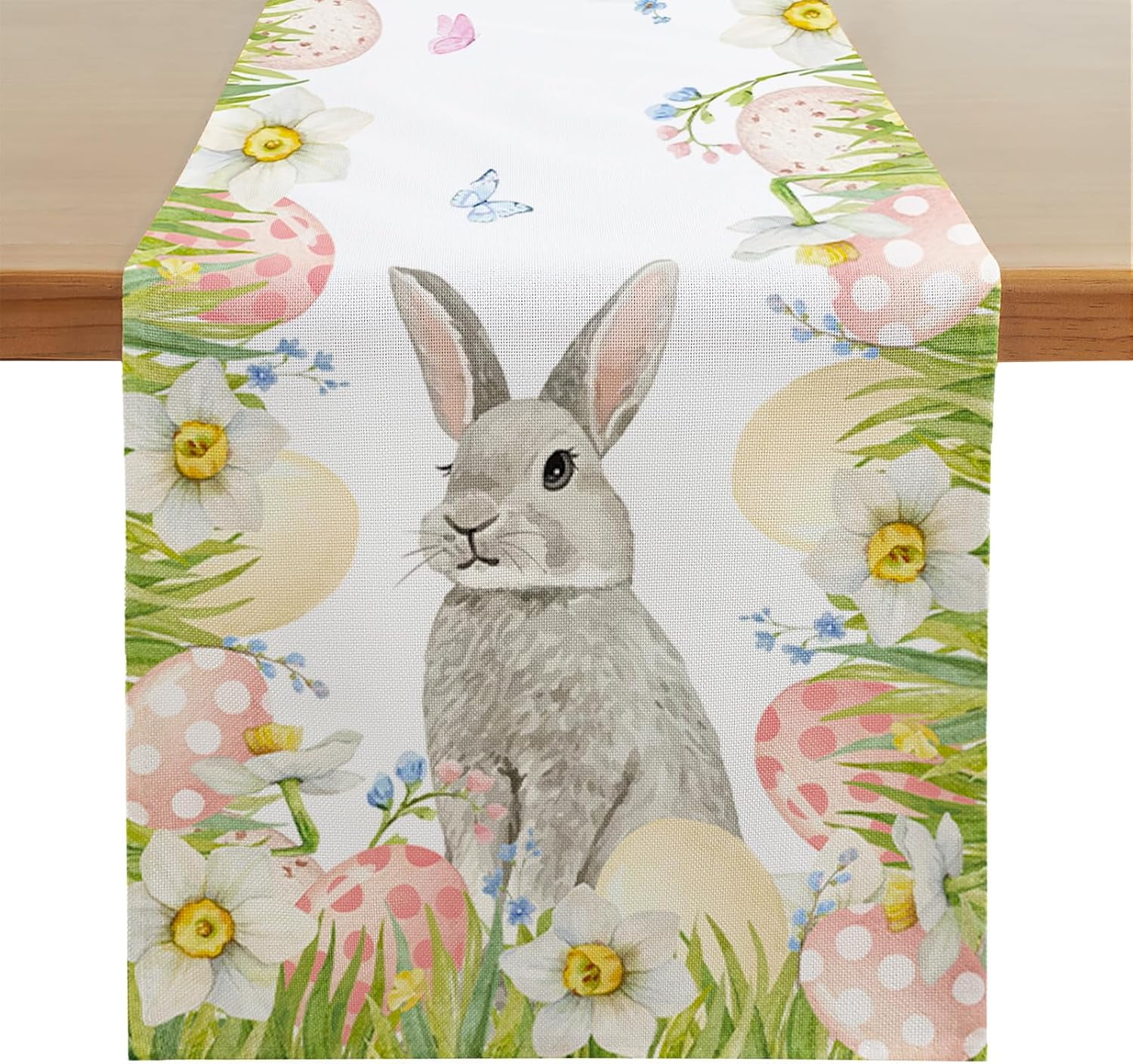 Easter Bunny Table Runner, Spring Rabbit Egg Flowers Floral Table Decor, Seasonal Holiday Home ...