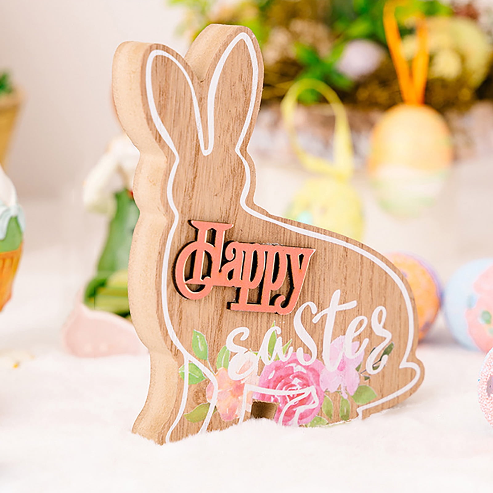 Easter Bunny Table Wooden Signs Bunny Shaped Farmhouse Decor with Rope ...