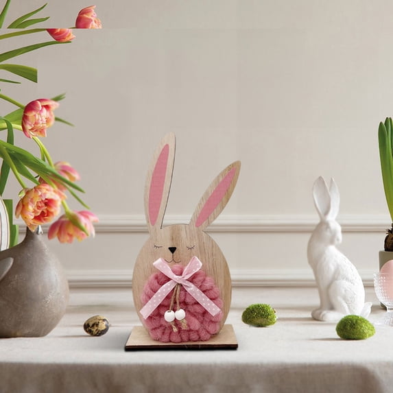 Easter Bunny Tabletop Ornaments, 8 Inch Wooden Bunny Sign with Plush ...