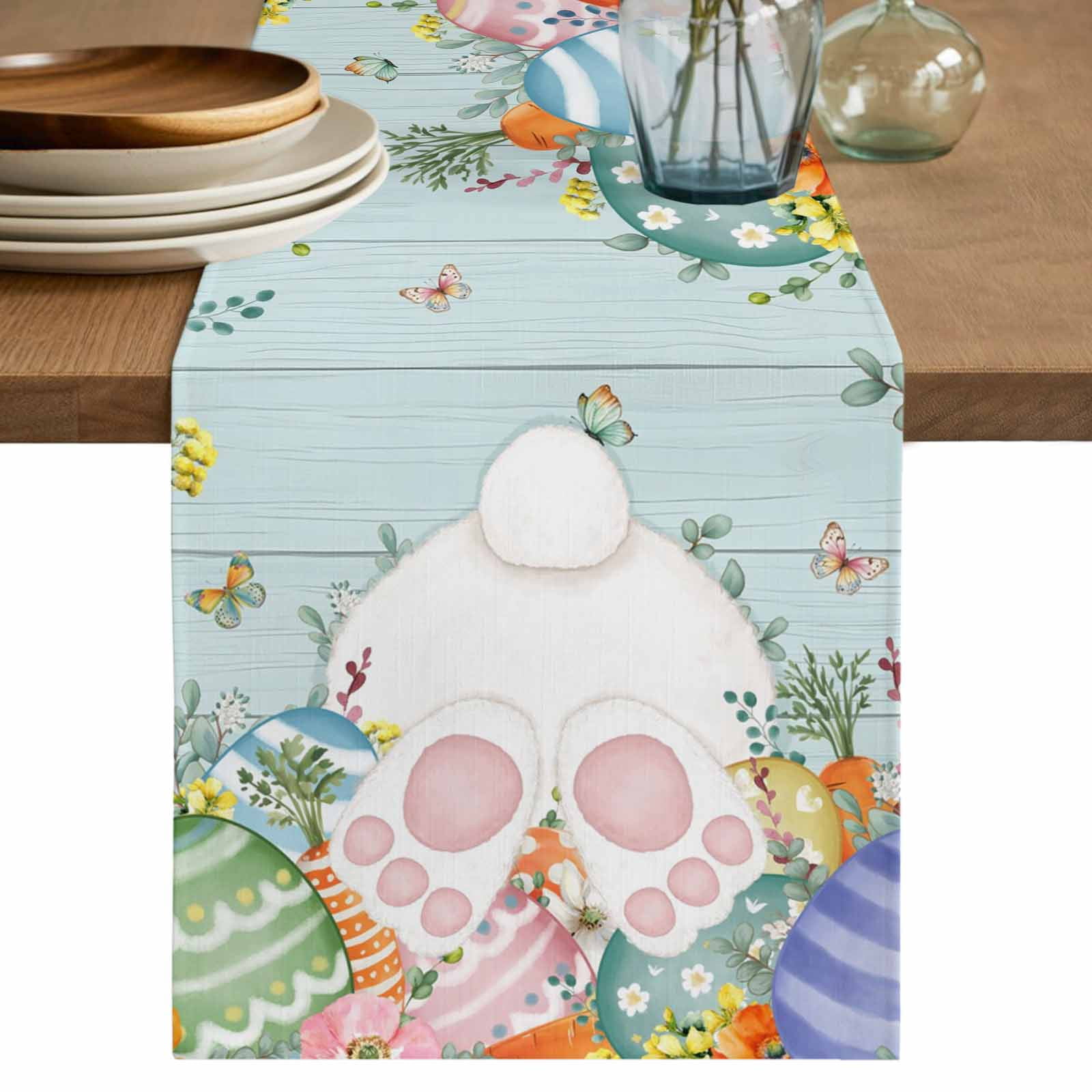 Easter Bunny Tail Cotton Linen Table Runner for Dining Kitchen ...