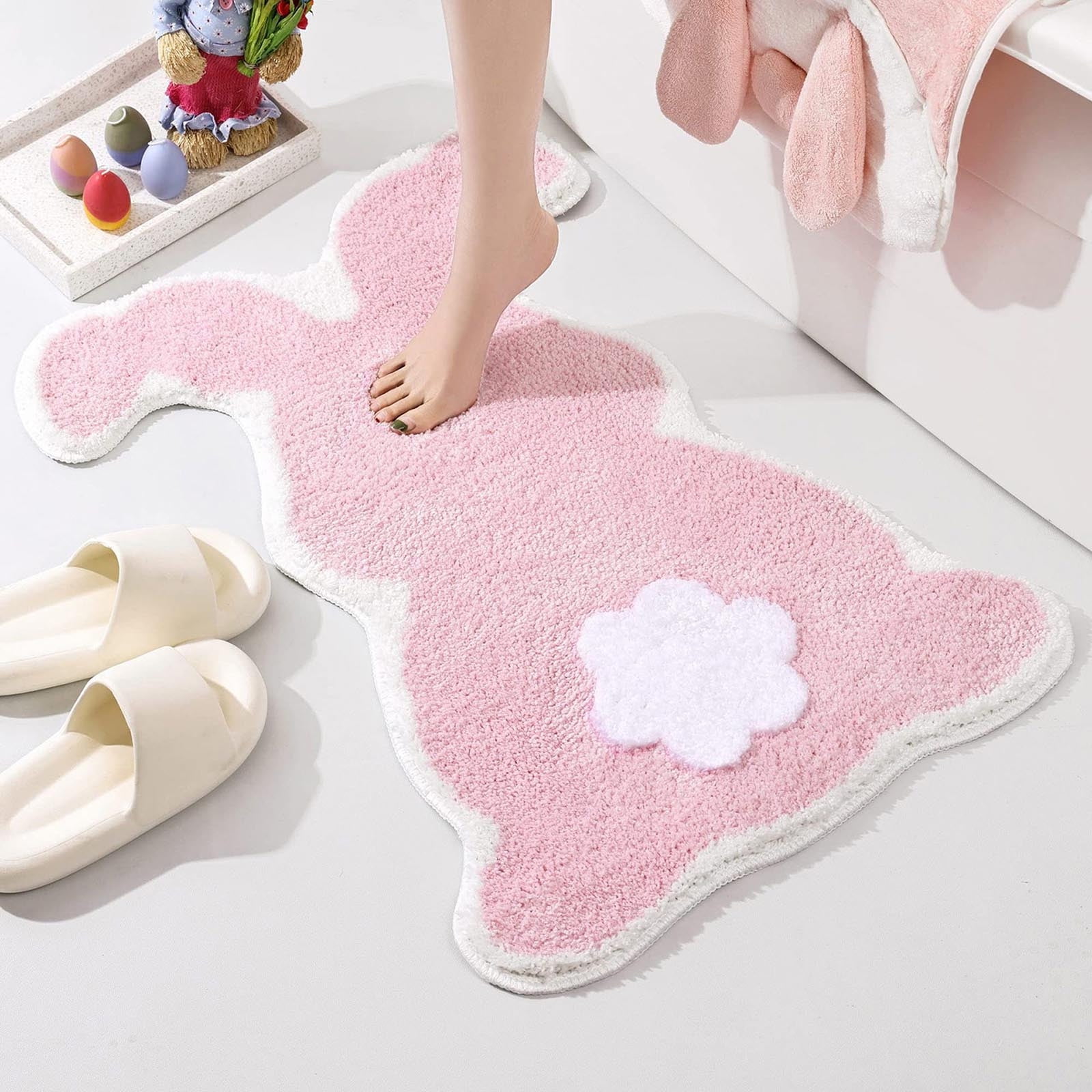 Easter Bunny Tail Plush Cotton Rug, Easter Bathroom Rugs, Holiday Cute ...