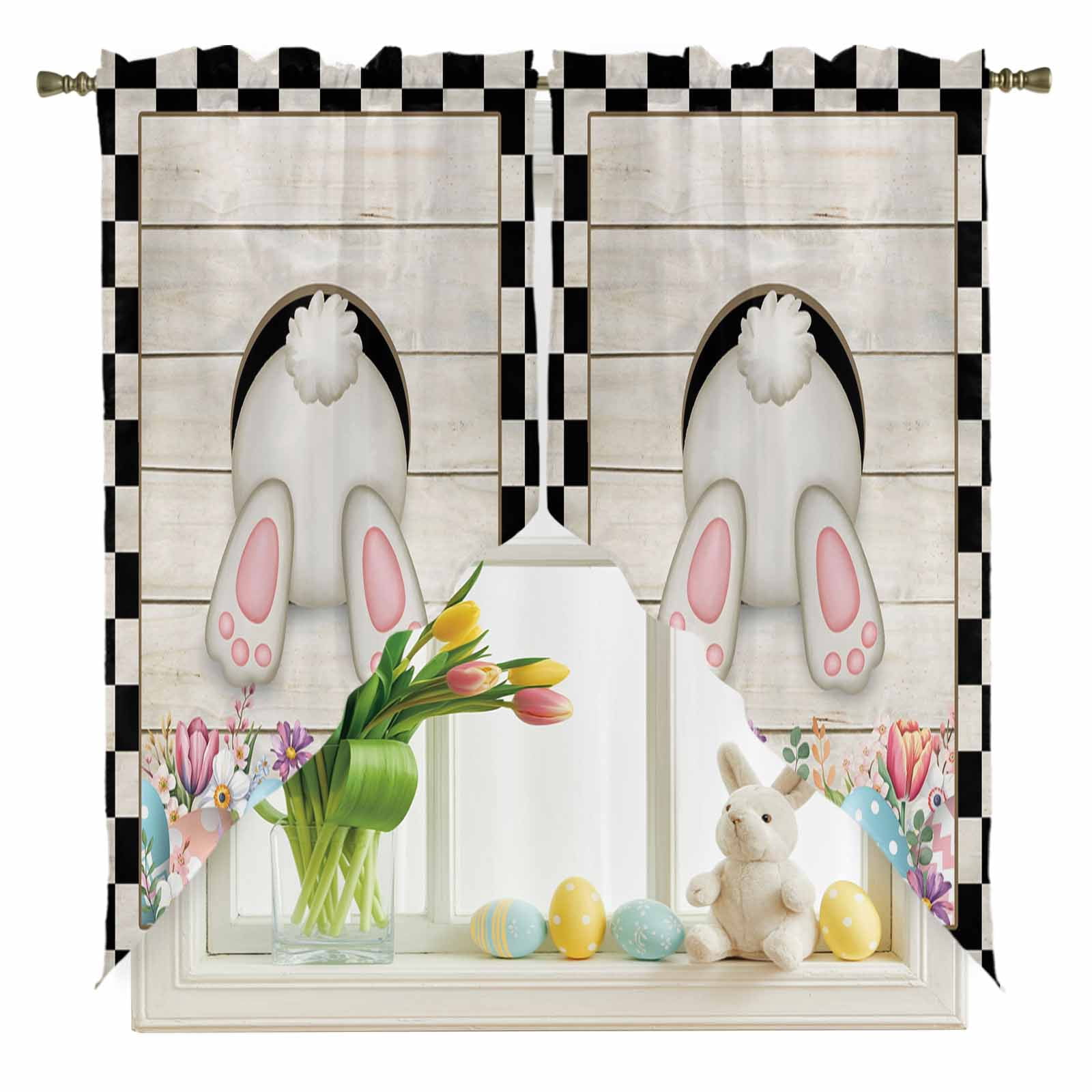 Easter Bunny Tail Swag Kitchen Curtain Valances, Vintage Pink Blue Eggs ...