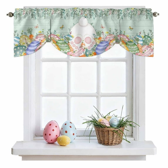 Easter Bunny Tail Tie Up Valances Curtain, Spring Colored Eggs Floral ...