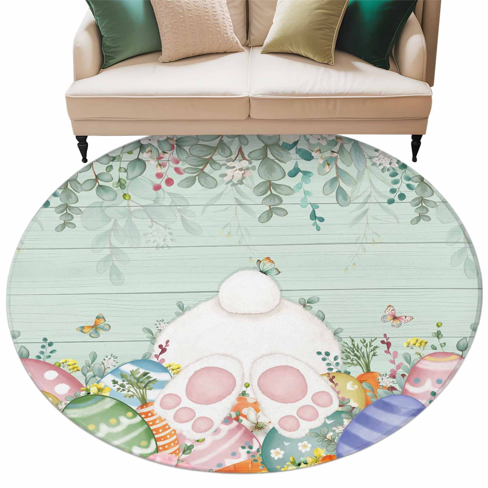 Easter Bunny Tail Washable Round Area Rug 8 ft, Spring Colored Eggs ...