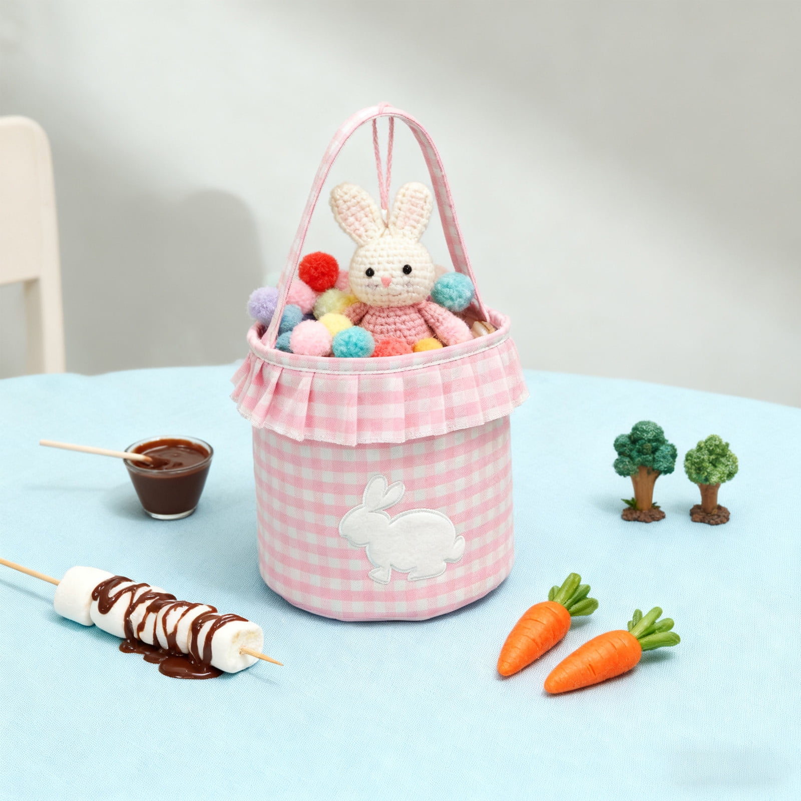Easter Bunny Tassel Tote Bag Woven Storage Basket Egg Hunt Bag for Kids ...