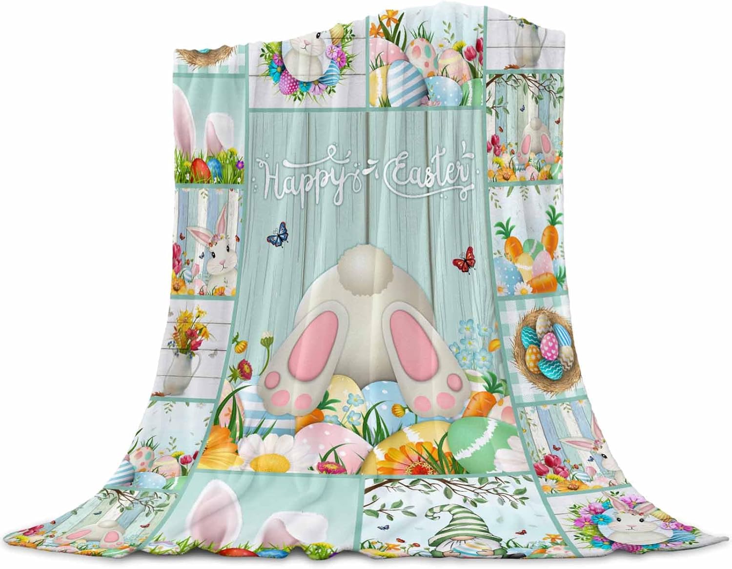 Easter Bunny Throw Blankett Rabbit Tail Eggs Easter Blanket Soft Cozy ...