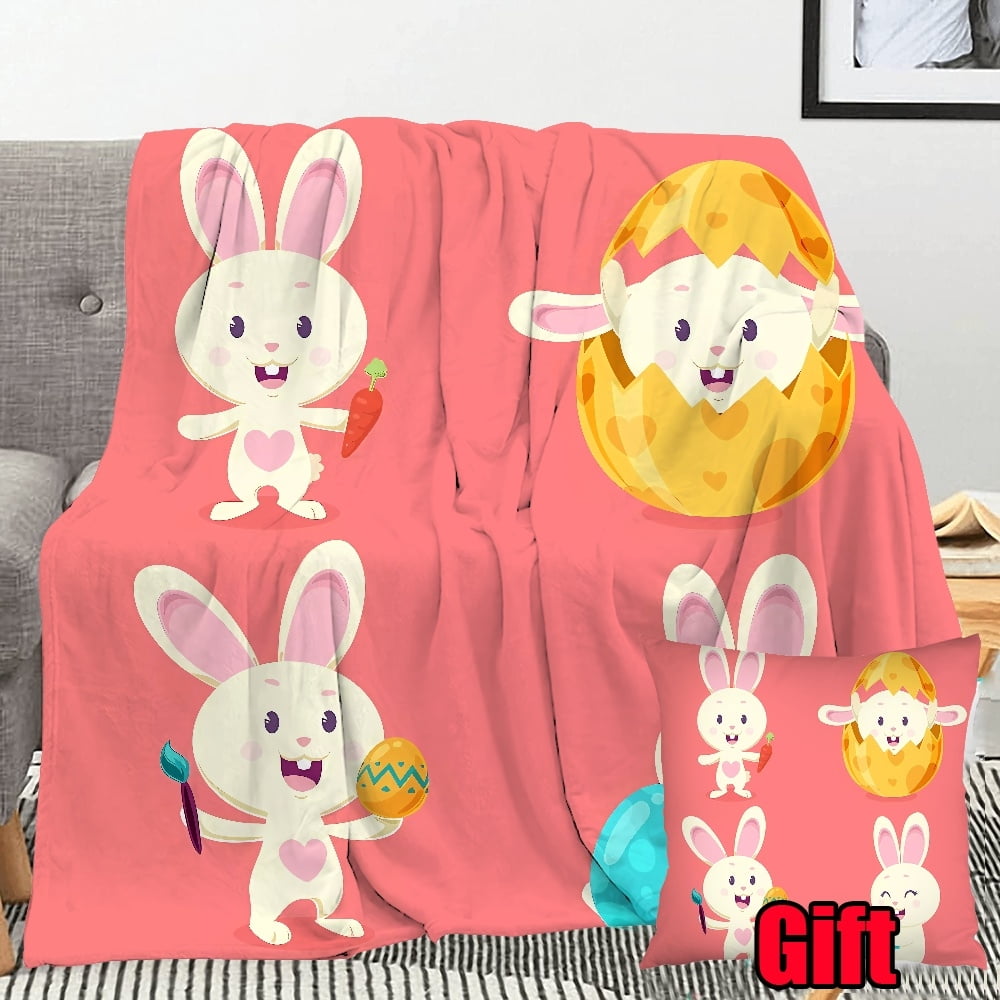 Easter Bunny Throws Blanket With Pillow Cover For All Season Cozy&Soft ...
