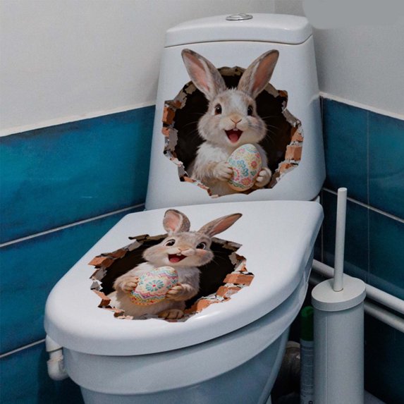 Easter Bunny Toilet Stickers Decoration Living Room Bedroom Background ...