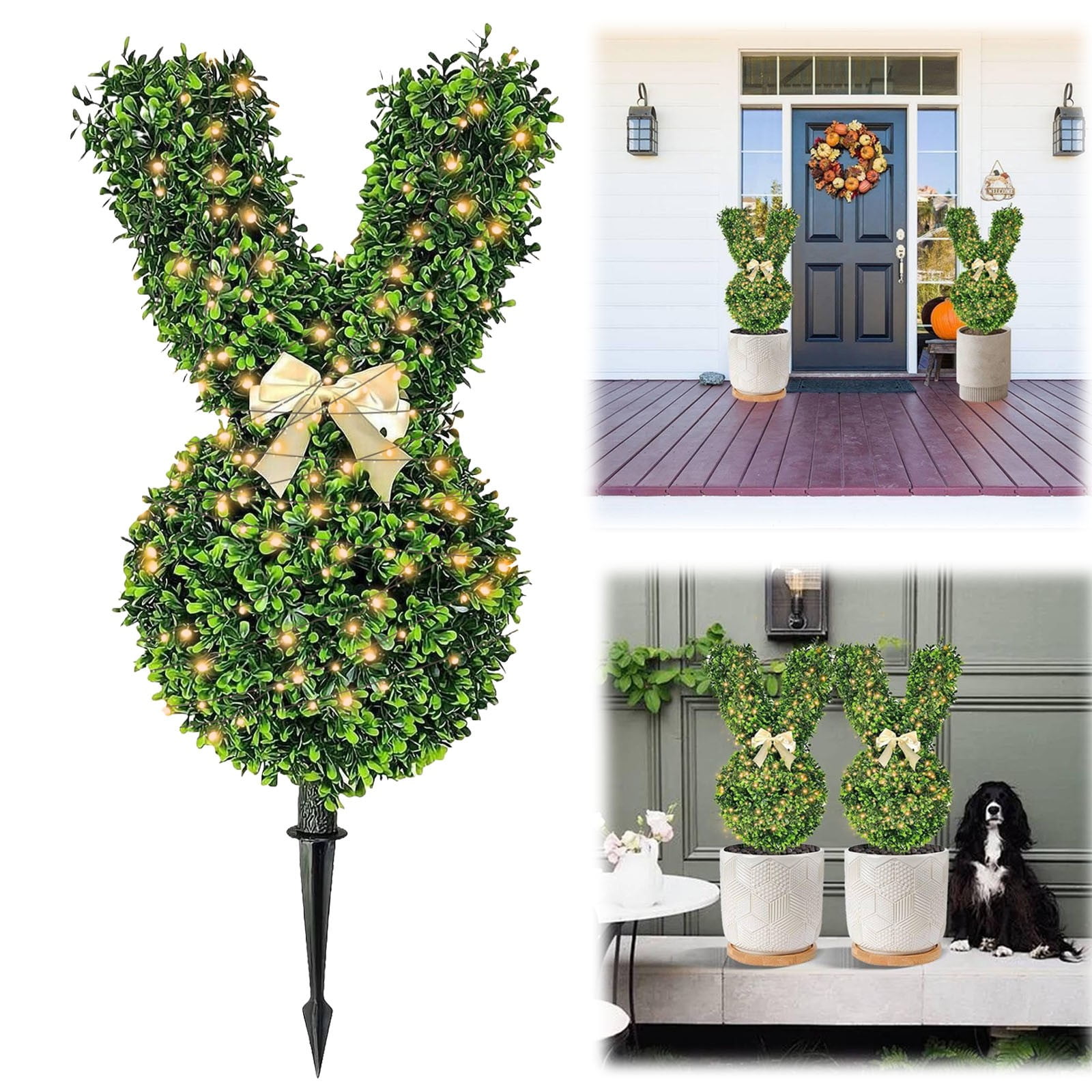 Easter Bunny Topiary with 5m LED Light Strip, Green Artificial Bunny ...