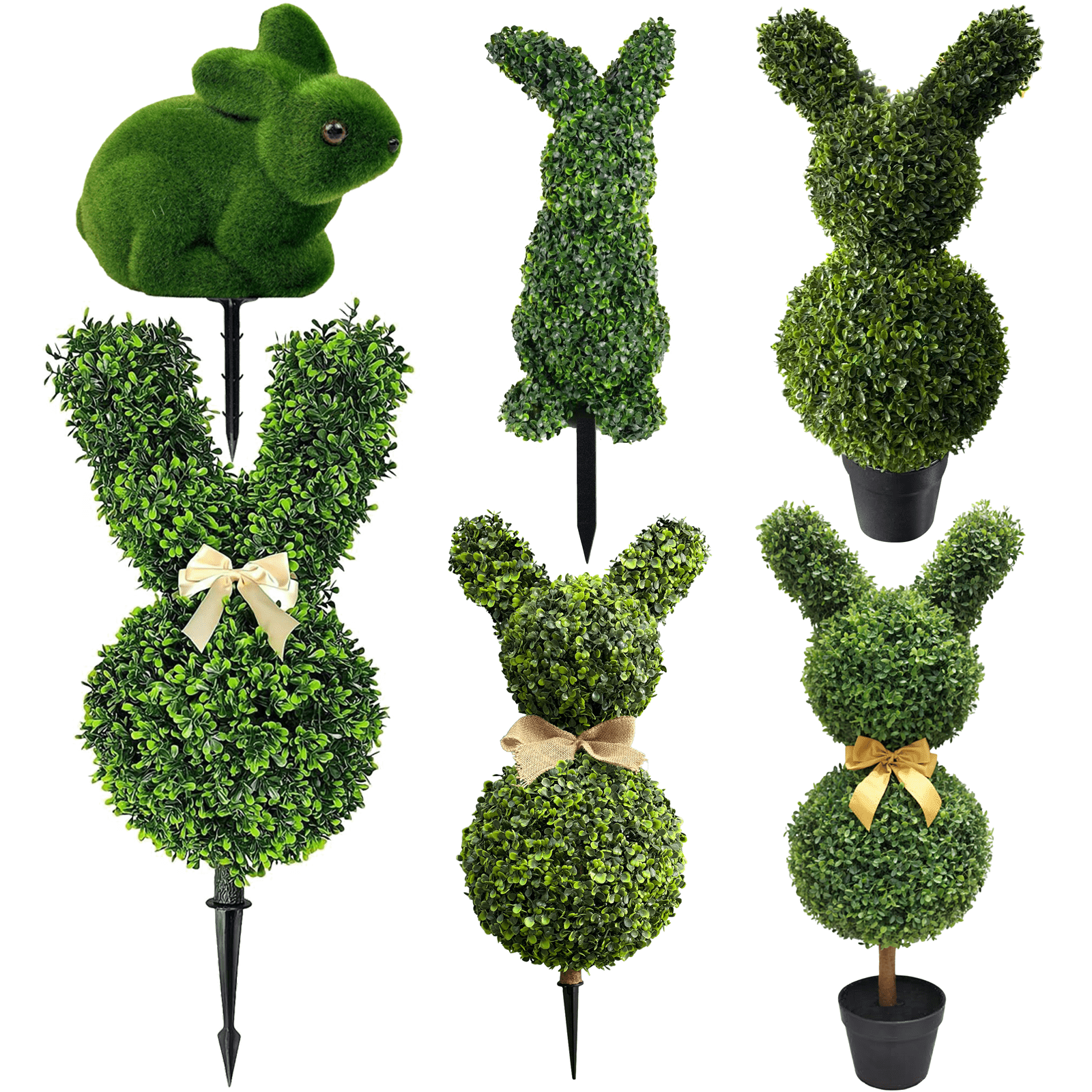 Easter Bunny Topiary Outdoor, Artificial Boxwood Rabbit Planter with ...