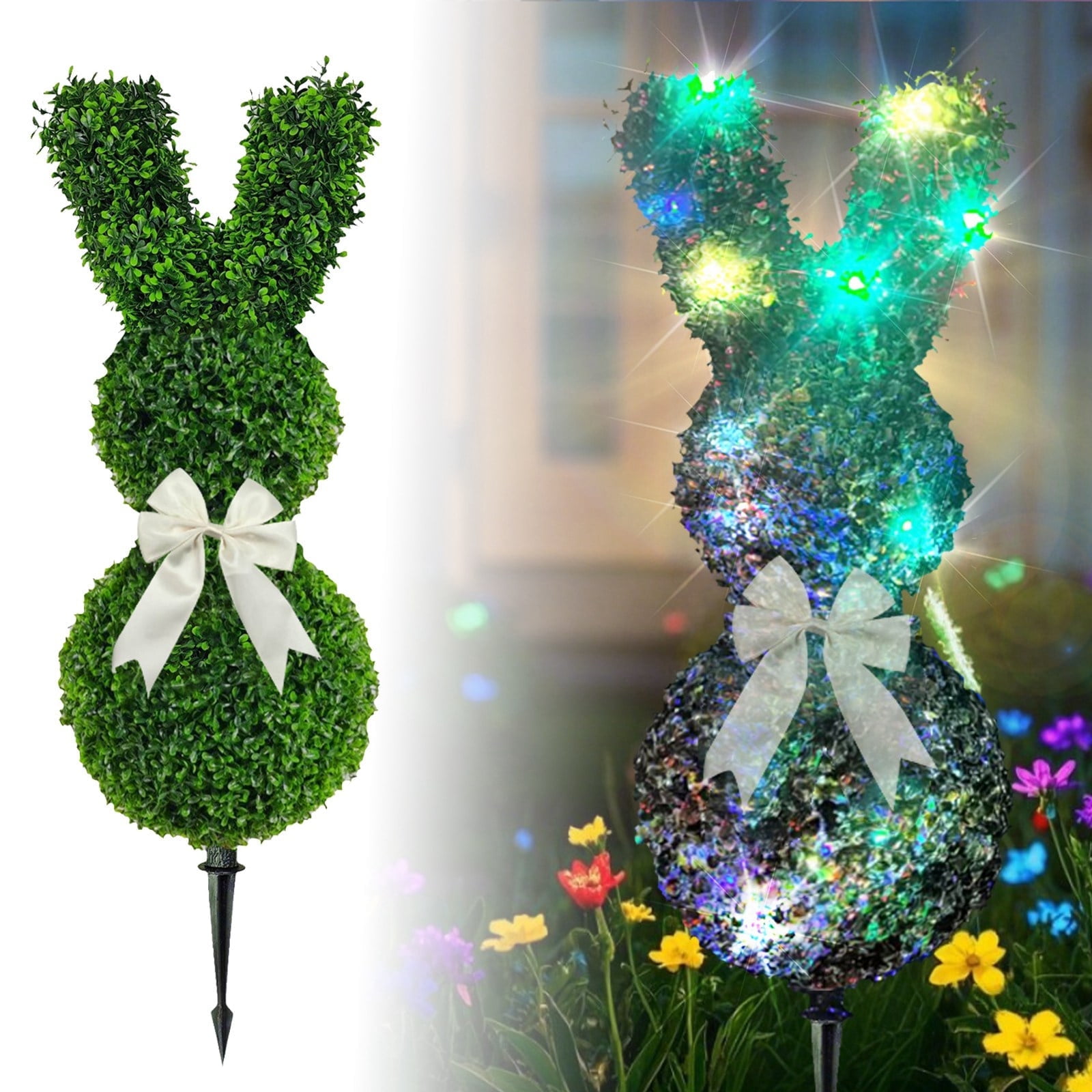 Easter Bunny Topiary with String Lights, 3 Ft - Green Artificial Bunny ...