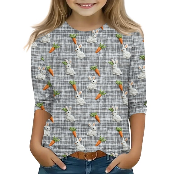 Easter Bunny Tops for Kids 3/4 Length Sleeve Round Neck Soft ...