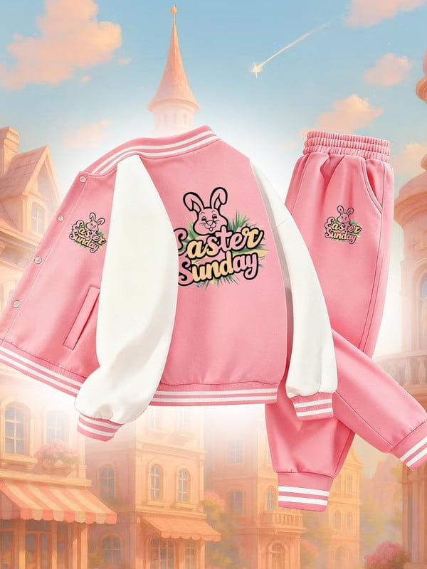 Easter Bunny Tracksuit baseball uniform jacket set funny girl pink ...