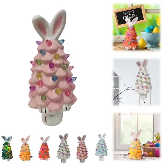 Easter Bunny Tree,Bunny lamp,Glowing Bunny Imitation Ceramic Tree,Resin ...