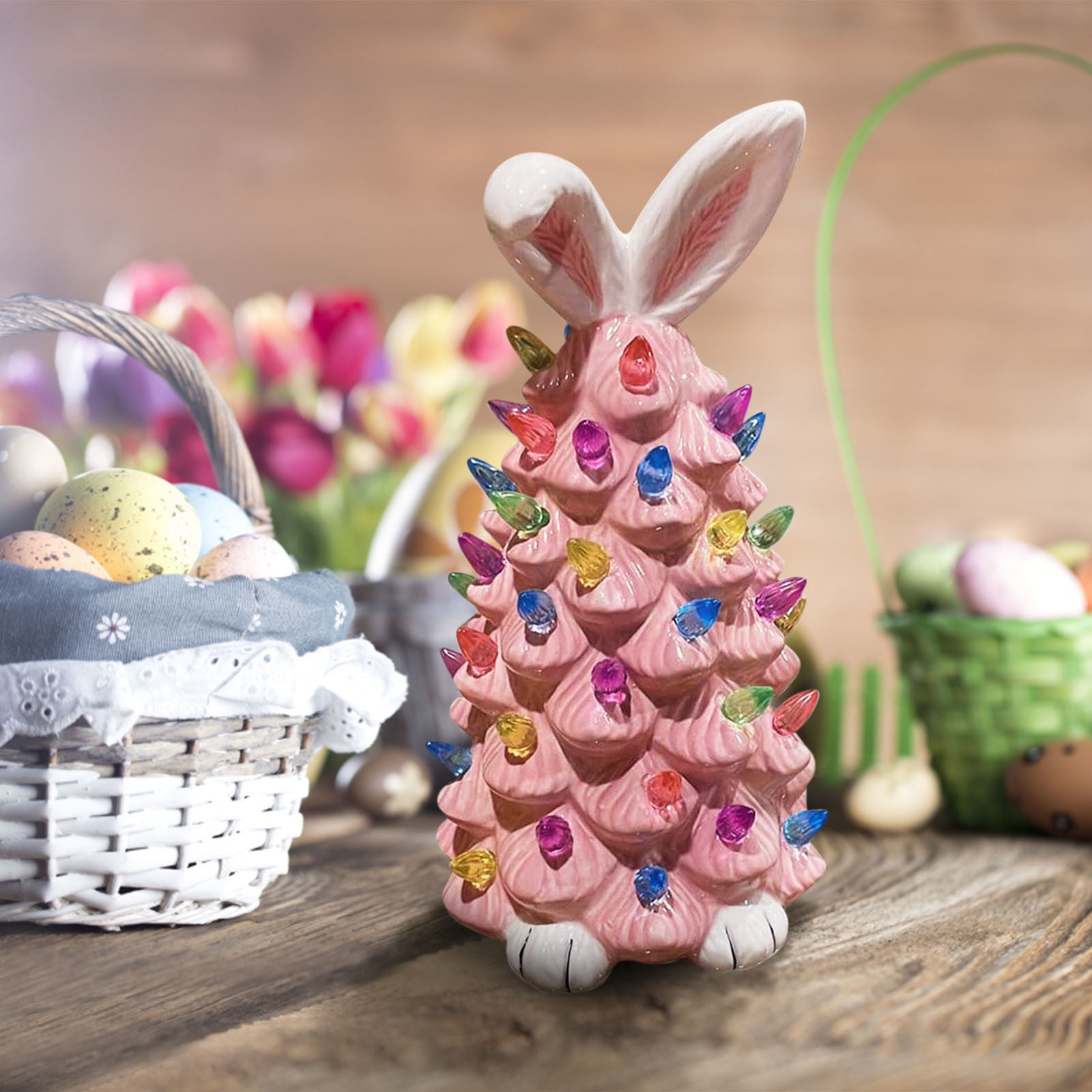 Easter Bunny Tree, Light Up Resin Pink Easter Bunny Tree, Pink Bunny ...