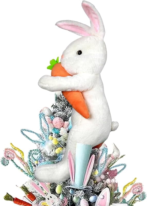 Easter Bunny Tree Topper Decorations,Spring Plush Rabbit Hugged Carrot ...
